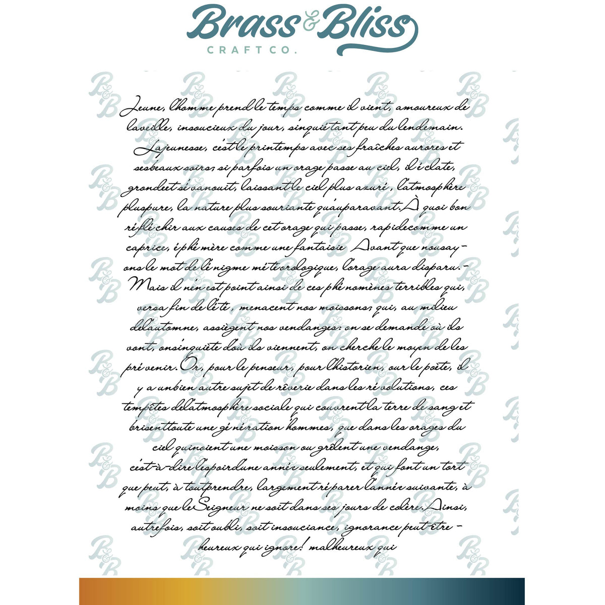 3487-09 French Script - 425x5.5 Stamp — Brass & Bliss Craft Co.