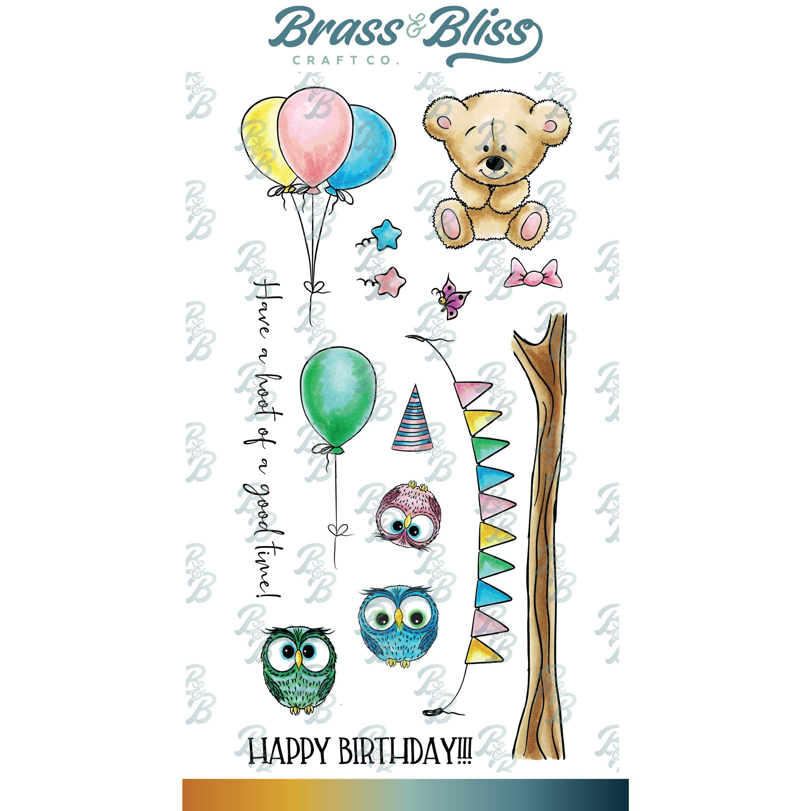 RN 35047 Birthday Owls - 4x8 Stamp Set — Brass & Bliss Craft Co.