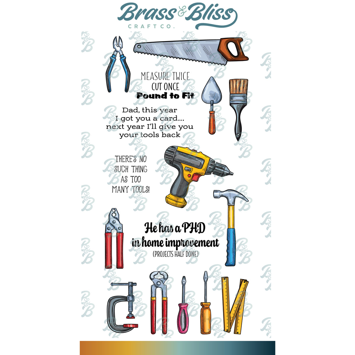 37020 Too Many Tools - 4x8 Stamp Set — Brass & Bliss Craft Co.