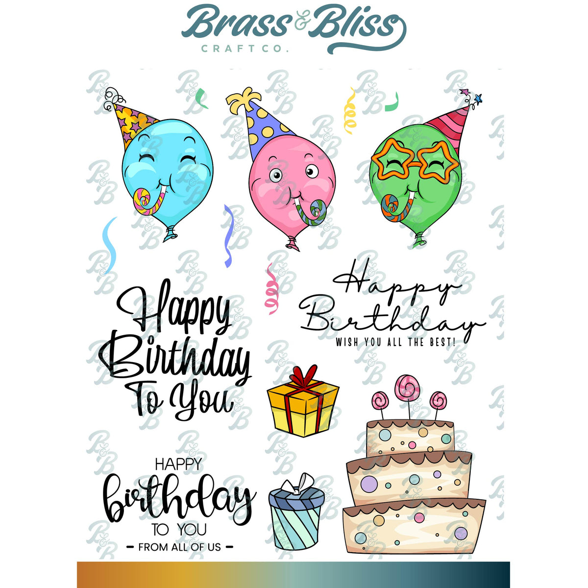 38016 Party Balloons - 5x6 Stamp Set — Brass & Bliss Craft Co.