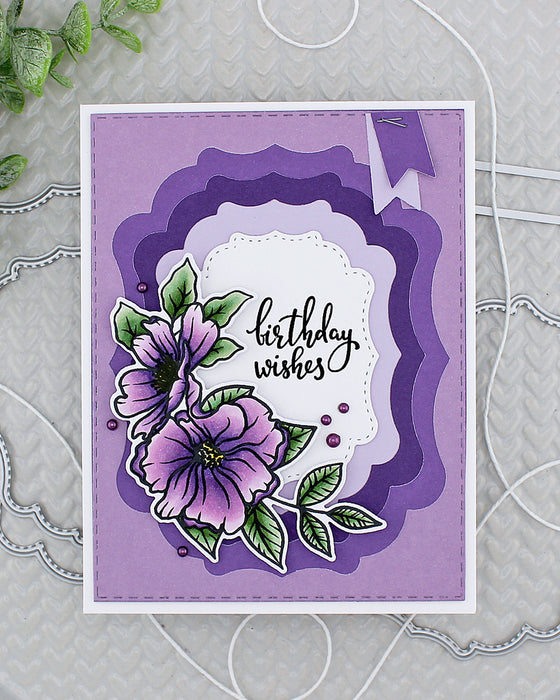 38005 Birthday Wishes & Blooms - 4x6 Stamp Set — Brass & Bliss Craft Co.